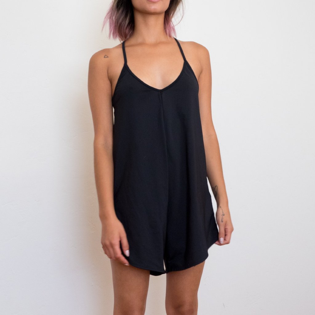 Tie Back Romper in Black - Women's Performance Clothing by Lynt